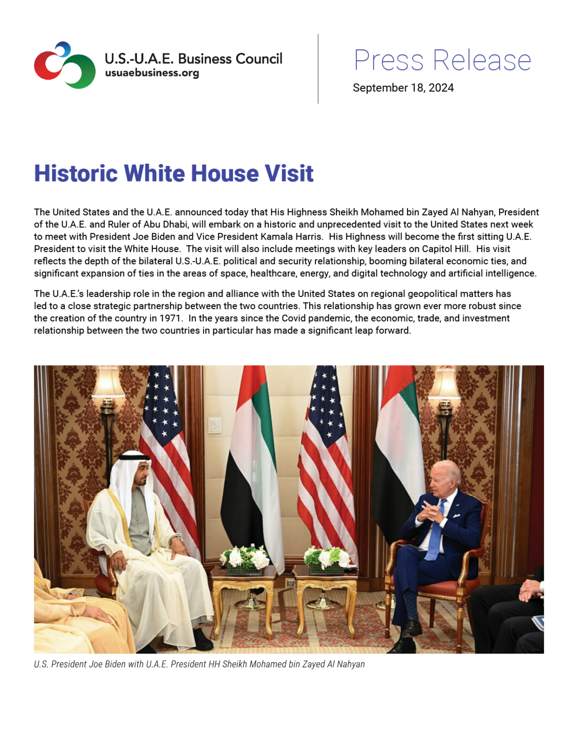 Historic White House Visit - The U.S.-U.A.E. Business Council